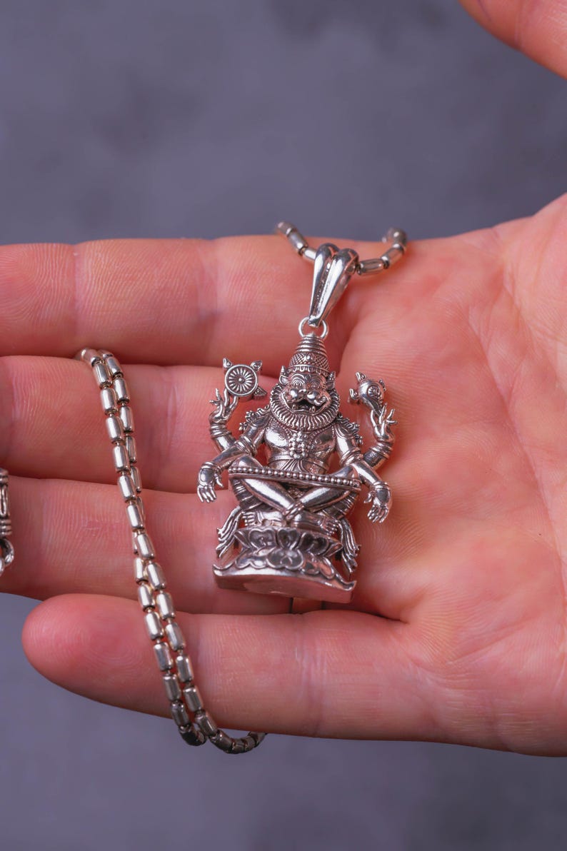 925 Silver Narasimha Pendant With a 20-inch Chain. Invoke Divine ...