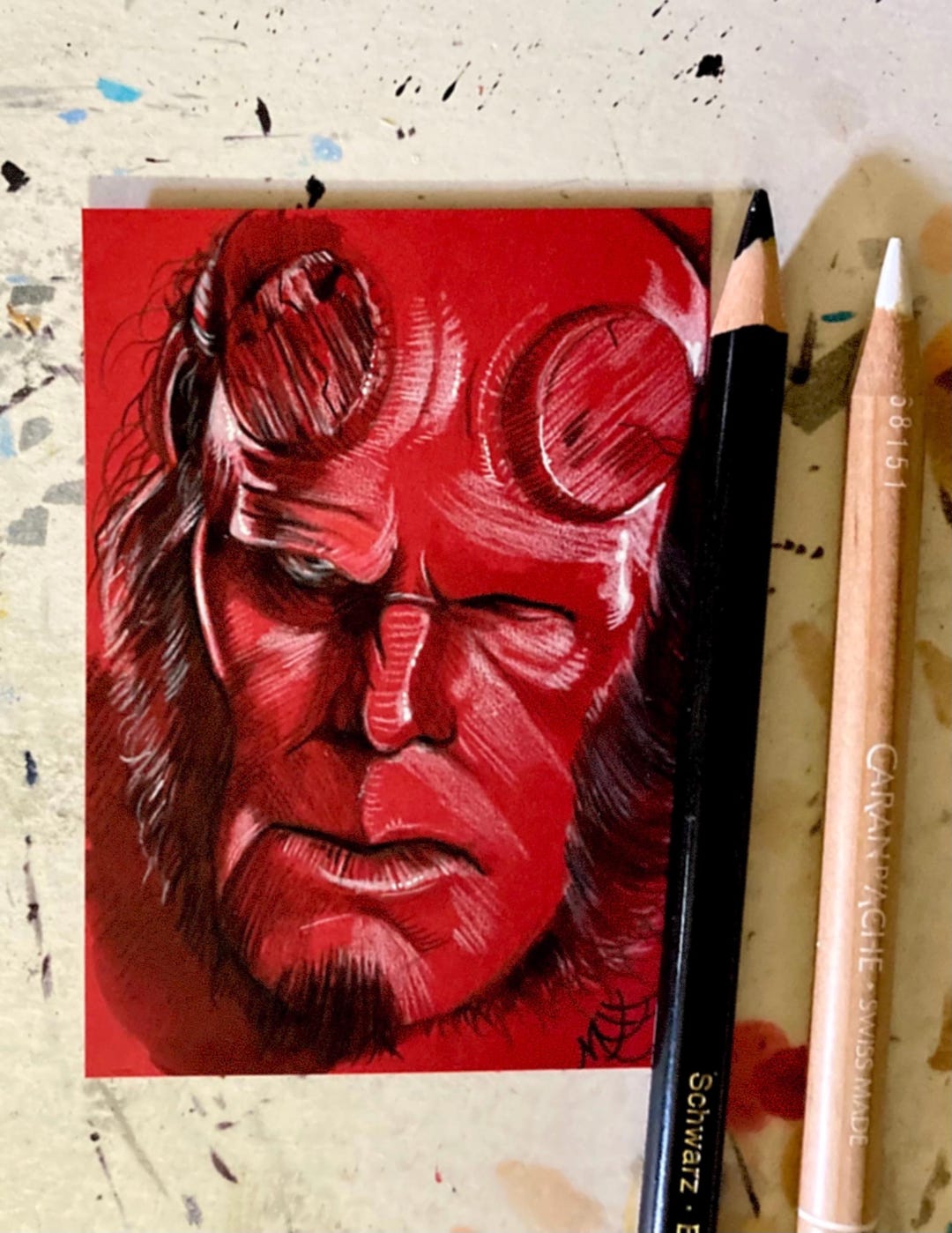 Hellboy Hand Drawn Sketch Card - Etsy