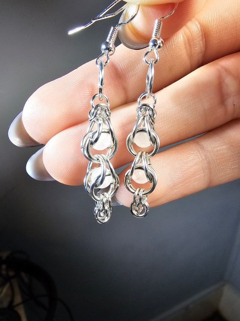 Chainmail Captive Bead Stone Earrings - Etsy