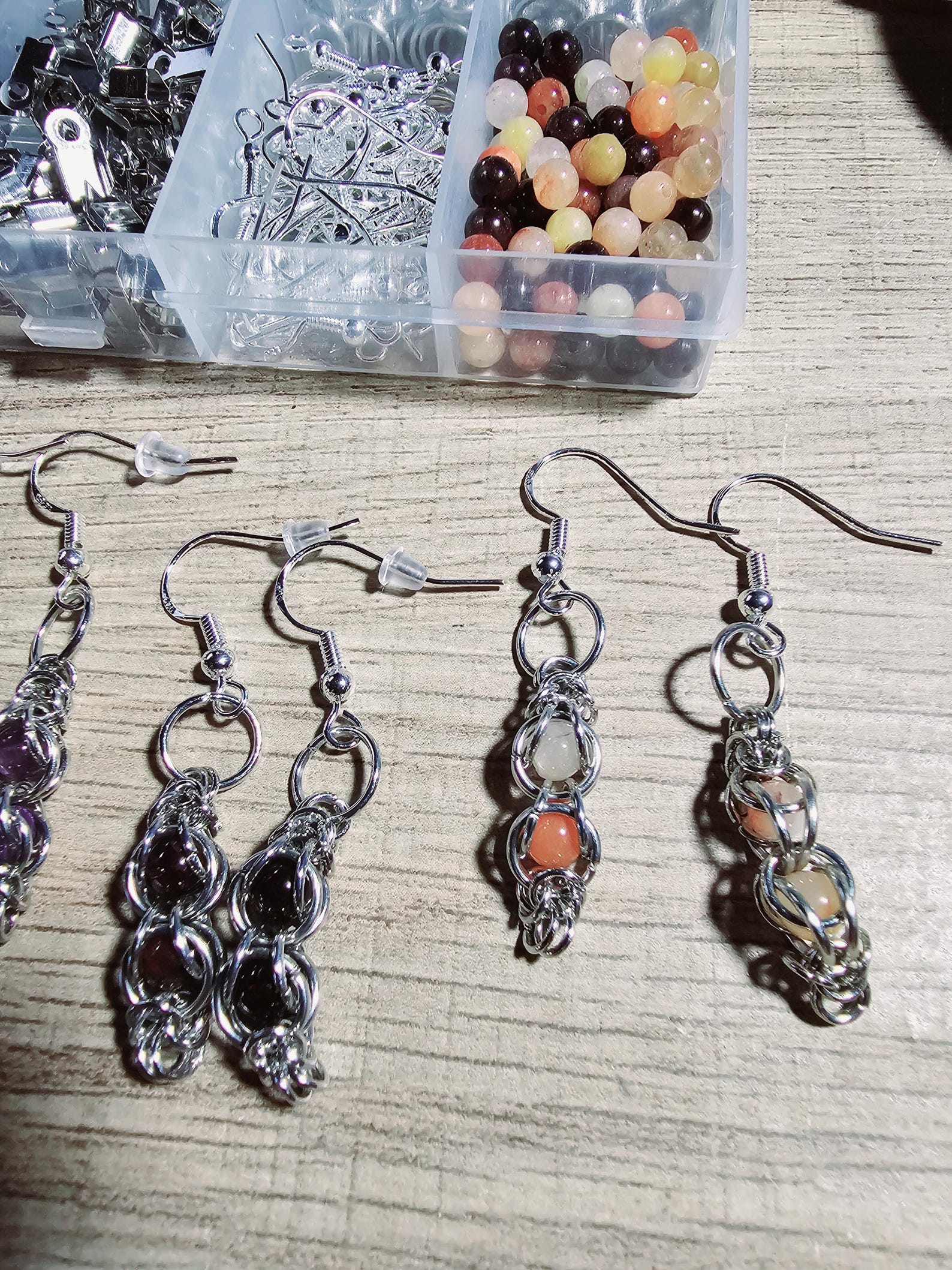 Chainmail Captive Bead Stone Earrings - Etsy