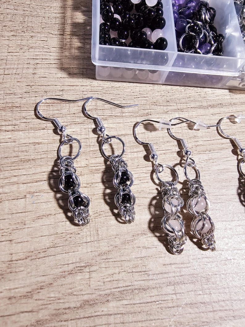Chainmail Captive Bead Stone Earrings - Etsy