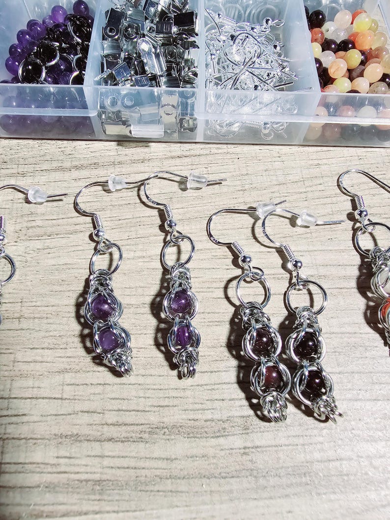 Chainmail Captive Bead Stone Earrings - Etsy