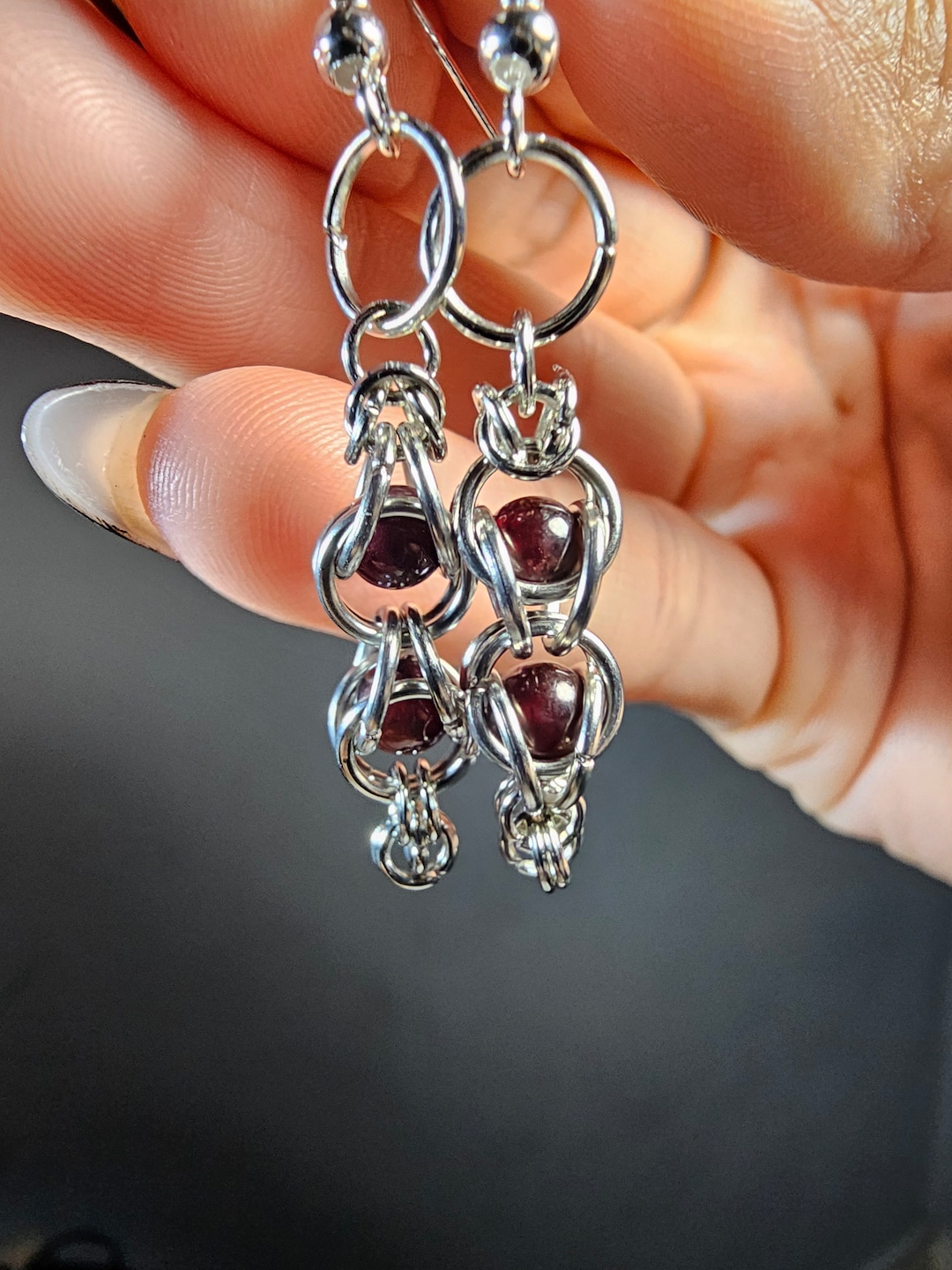 Chainmail Captive Bead Stone Earrings - Etsy