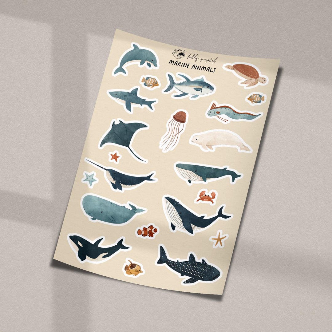 Marine Animals Vinyl Waterproof Laptop Die Cut Sticker Sheet - Etsy