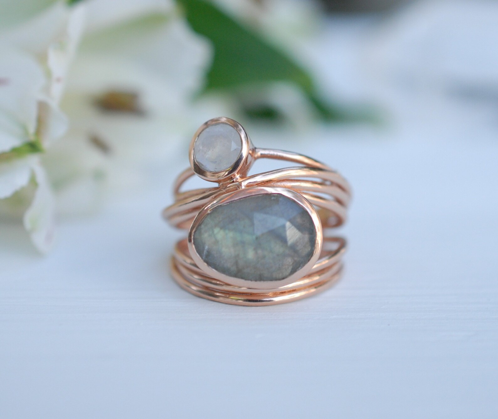 Rose Gold Plated Ring Labradorite Moonstone Gemstones - Etsy