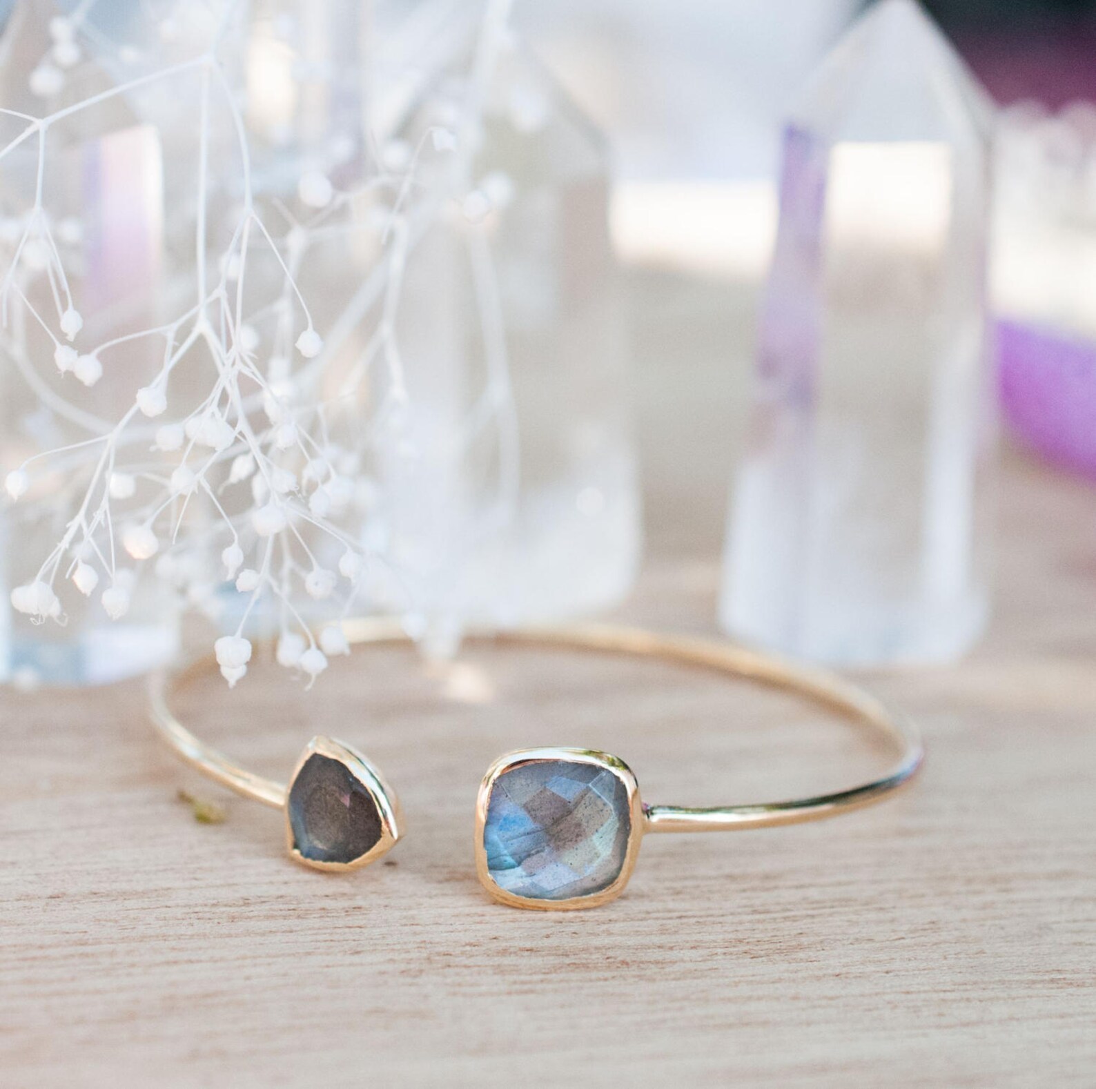 Labradorite Bangle Bracelet Gold Plated 18k or Silver Plated | Etsy