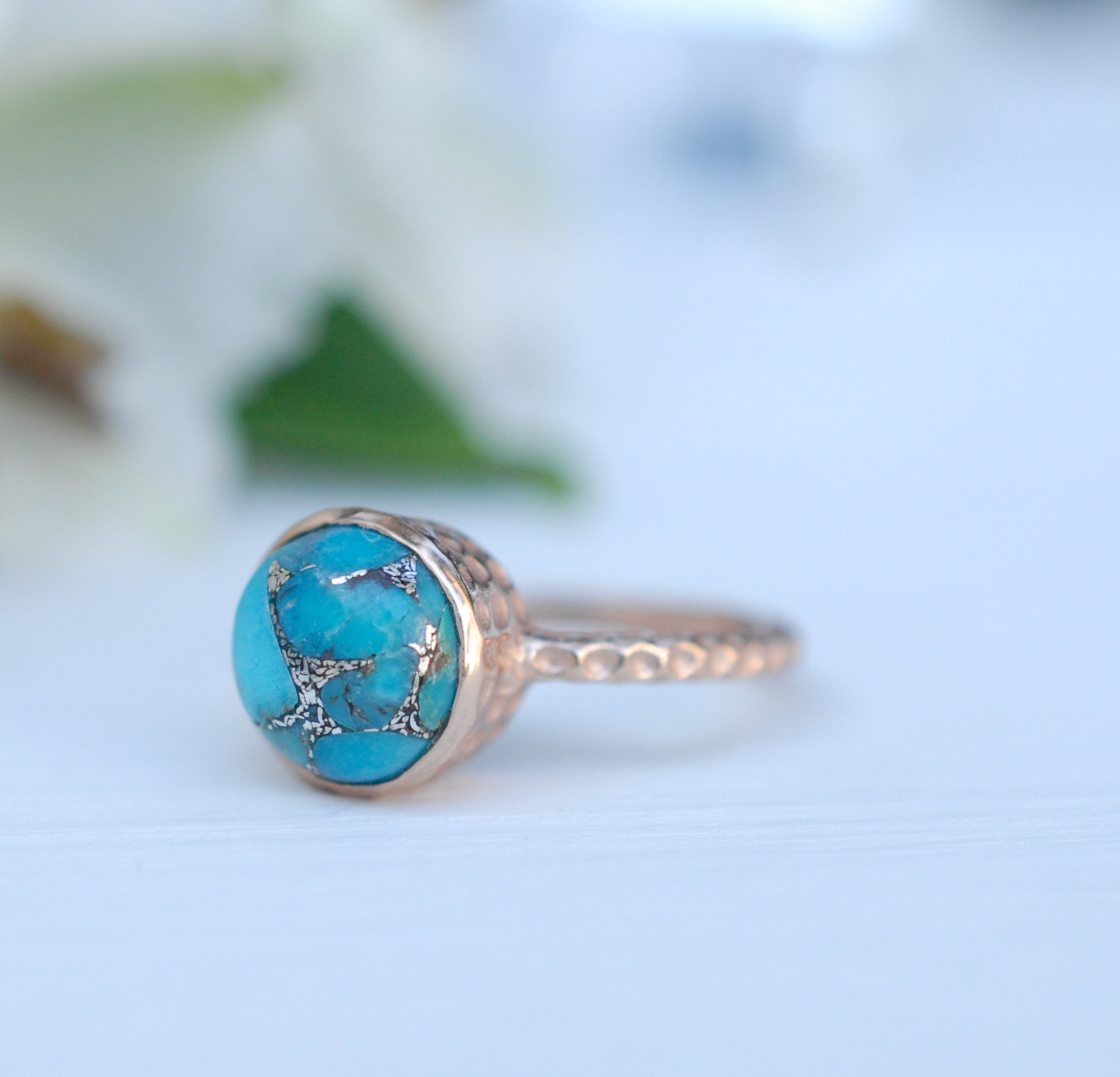 Copper Turquoise Rose Gold Ring Boho Organic Handmade - Etsy