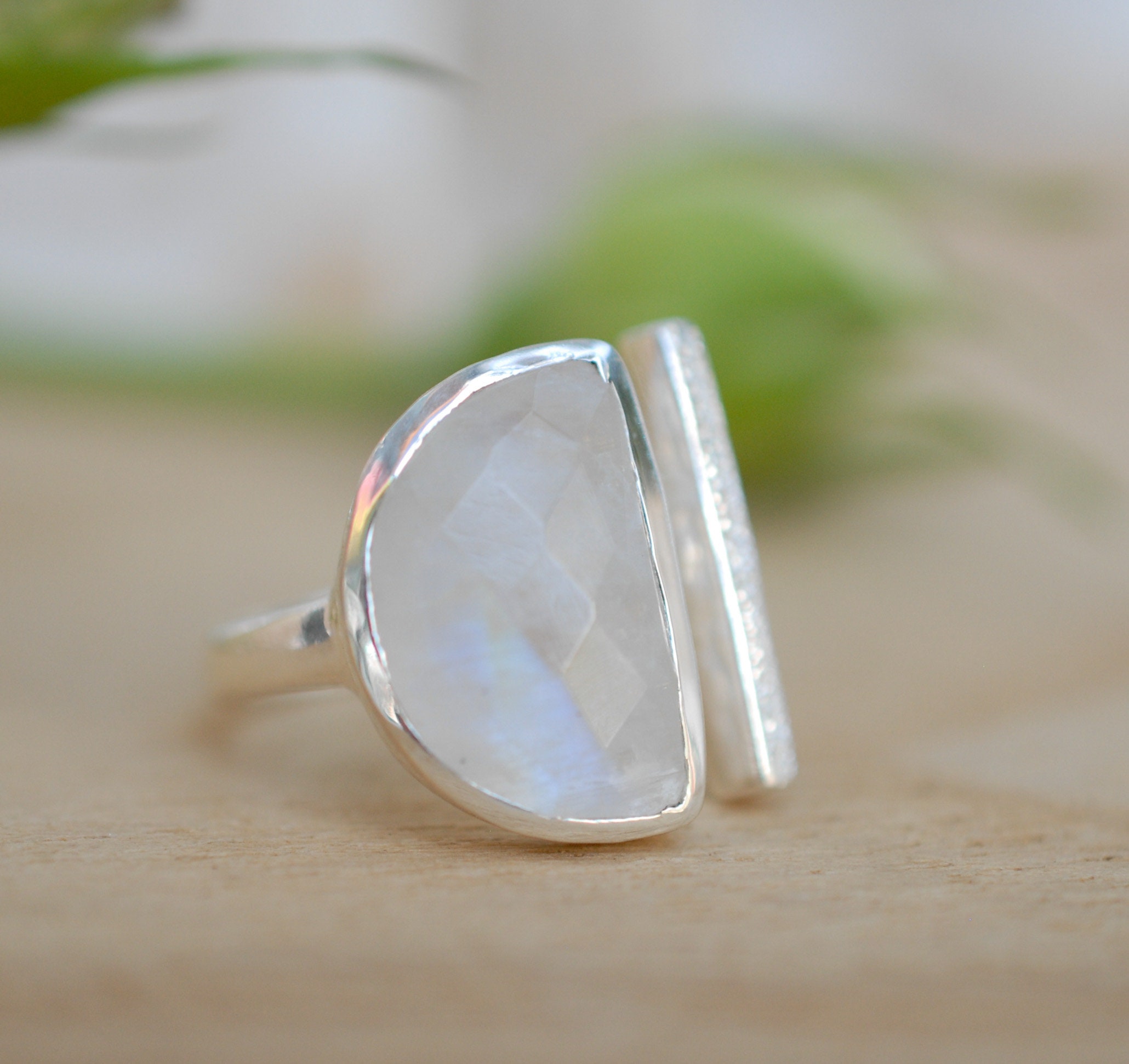 Moonstone Ring Adjustable Sterling Silver Statement | Etsy