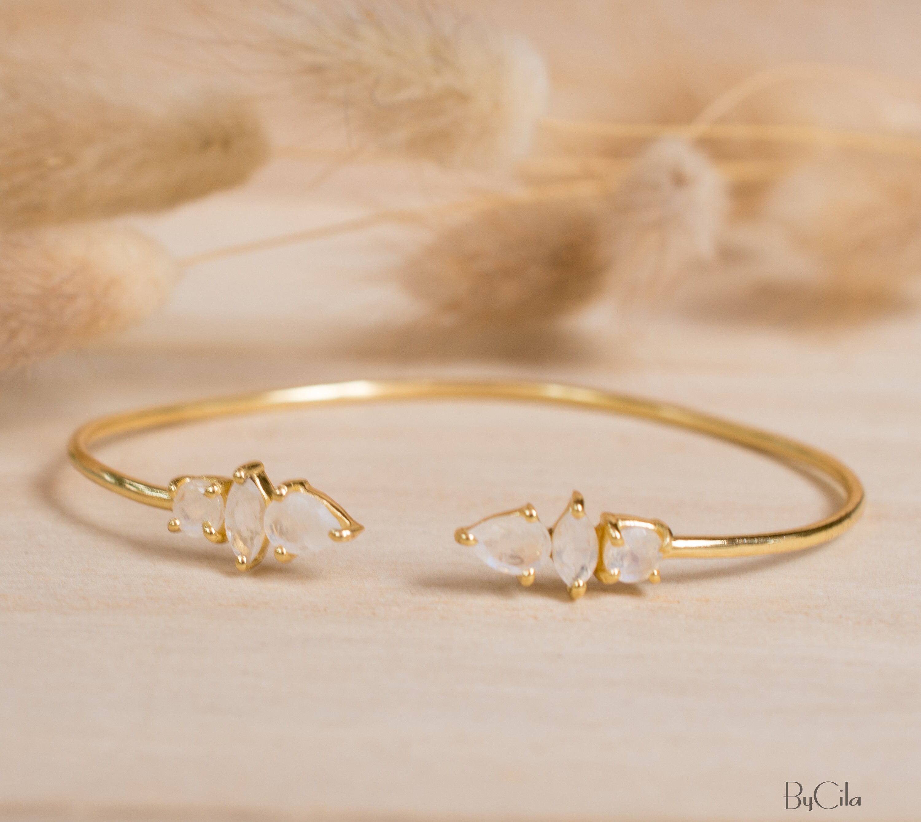 Moonstone Bangle Bracelet Gold Plated Gemstone Gypsy - Etsy