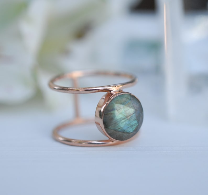 Labradorite Rose Gold Ring Statement Ring Gemstone Ring - Etsy