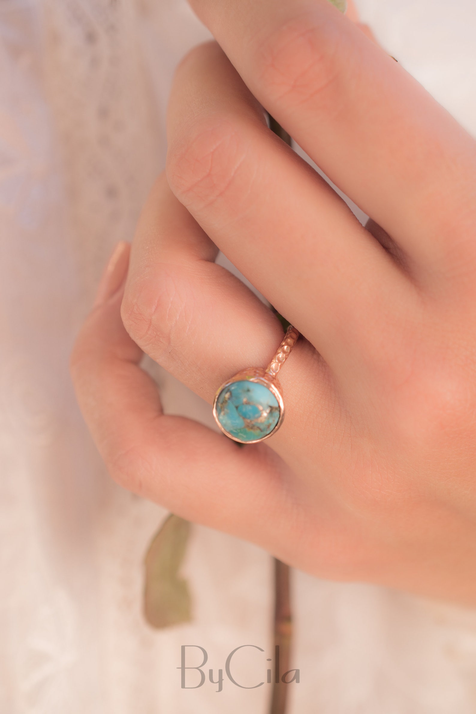 Copper Turquoise Rose Gold Ring Boho Organic Handmade - Etsy