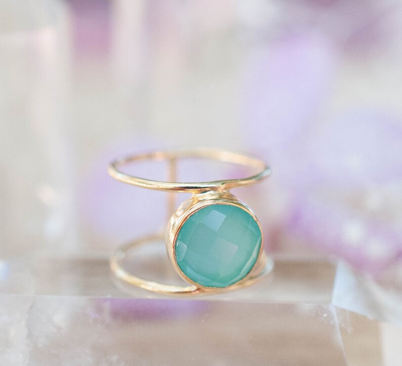 Aqua Chalcedony Ring Gold Statement Gemstone Organic - Etsy