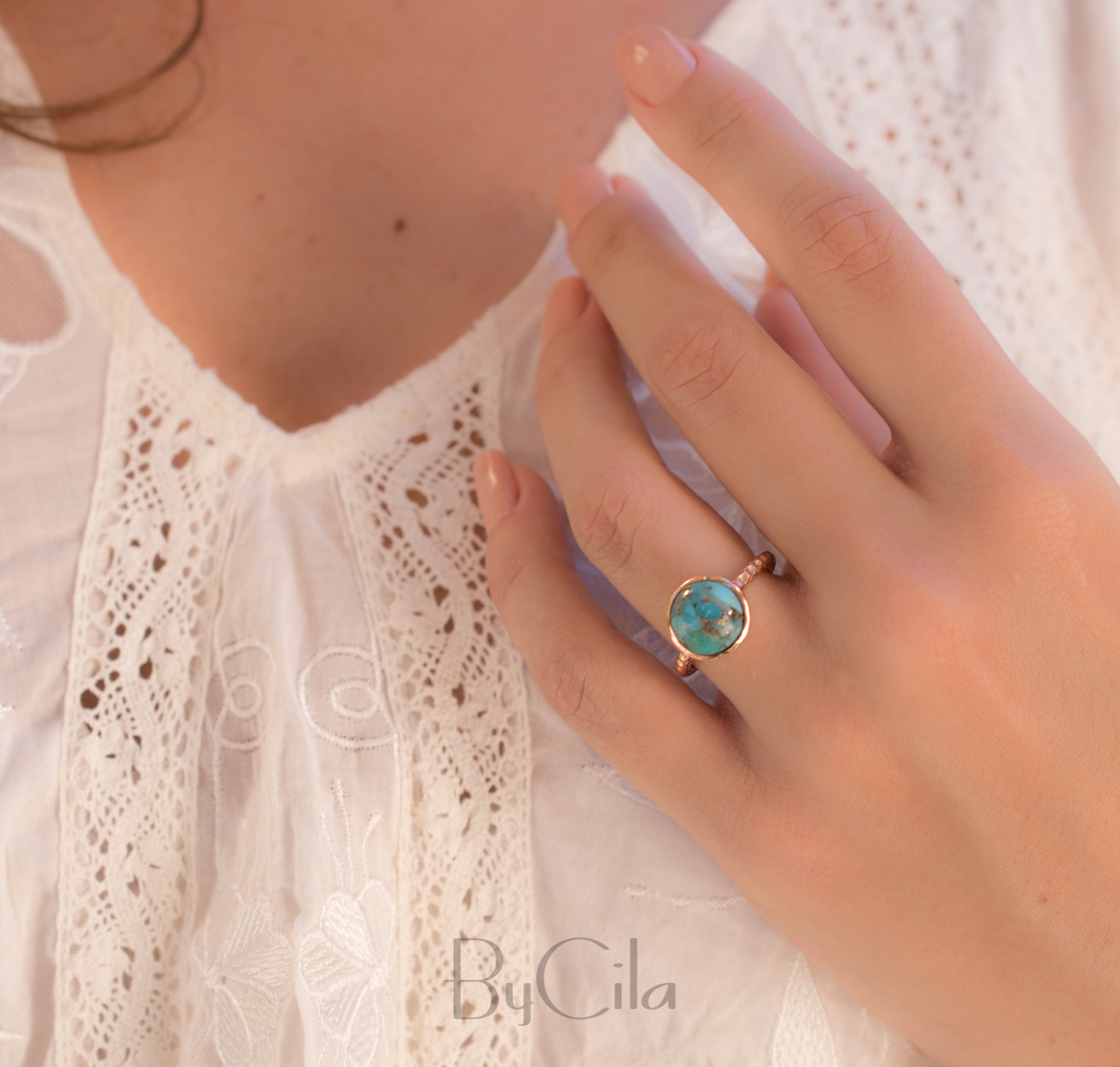 Copper Turquoise Rose Gold Ring Boho Organic Handmade - Etsy