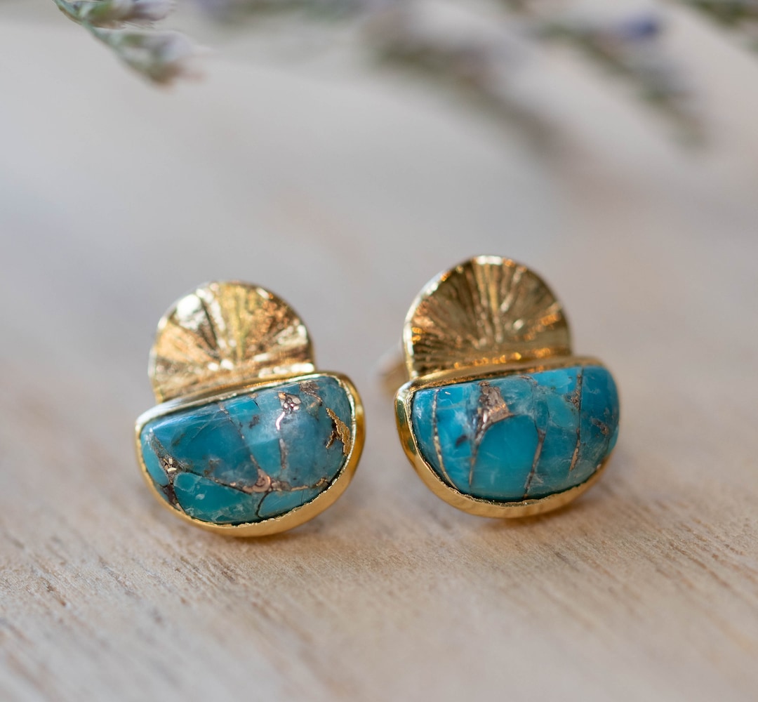 Aretes de cobre turquesa Chapado en oro de 18k o plata de ley 925 Post ...