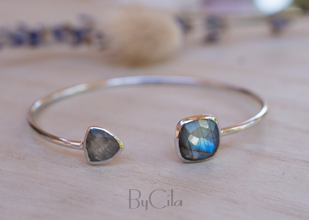 Labradorite Bangle Bracelet Gold Plated 18k or Silver Plated - Etsy