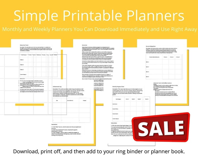 Goal Setting & Tracking Simple Charts for Record Keeping - Etsy