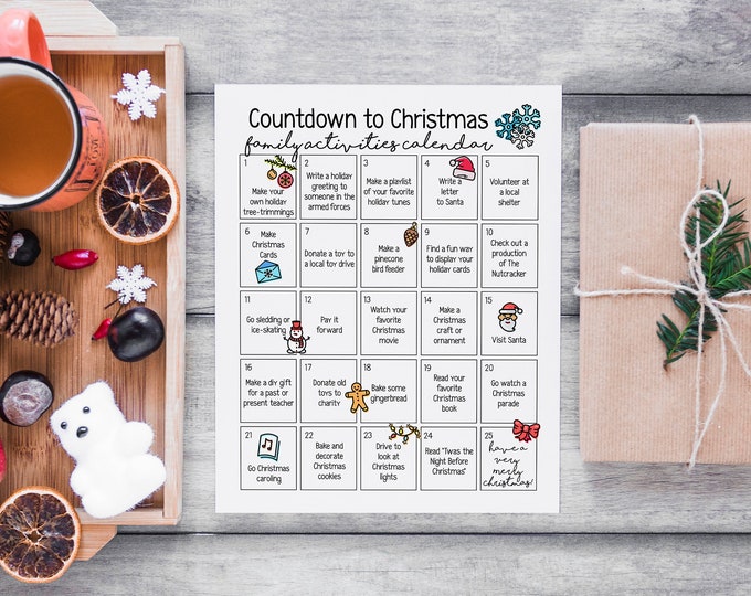 Christmas Activities Calendar for Families Printable, Kids Advent ...