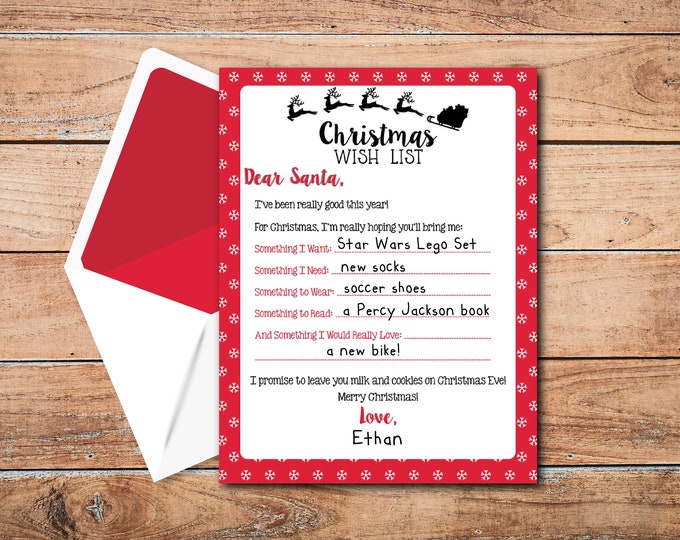 Printable Christmas Wish List, Dear Santa Letter, Letter to Santa ...
