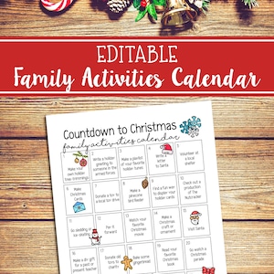 Editable Christmas Activities Calendar for Families Printable, Kids ...
