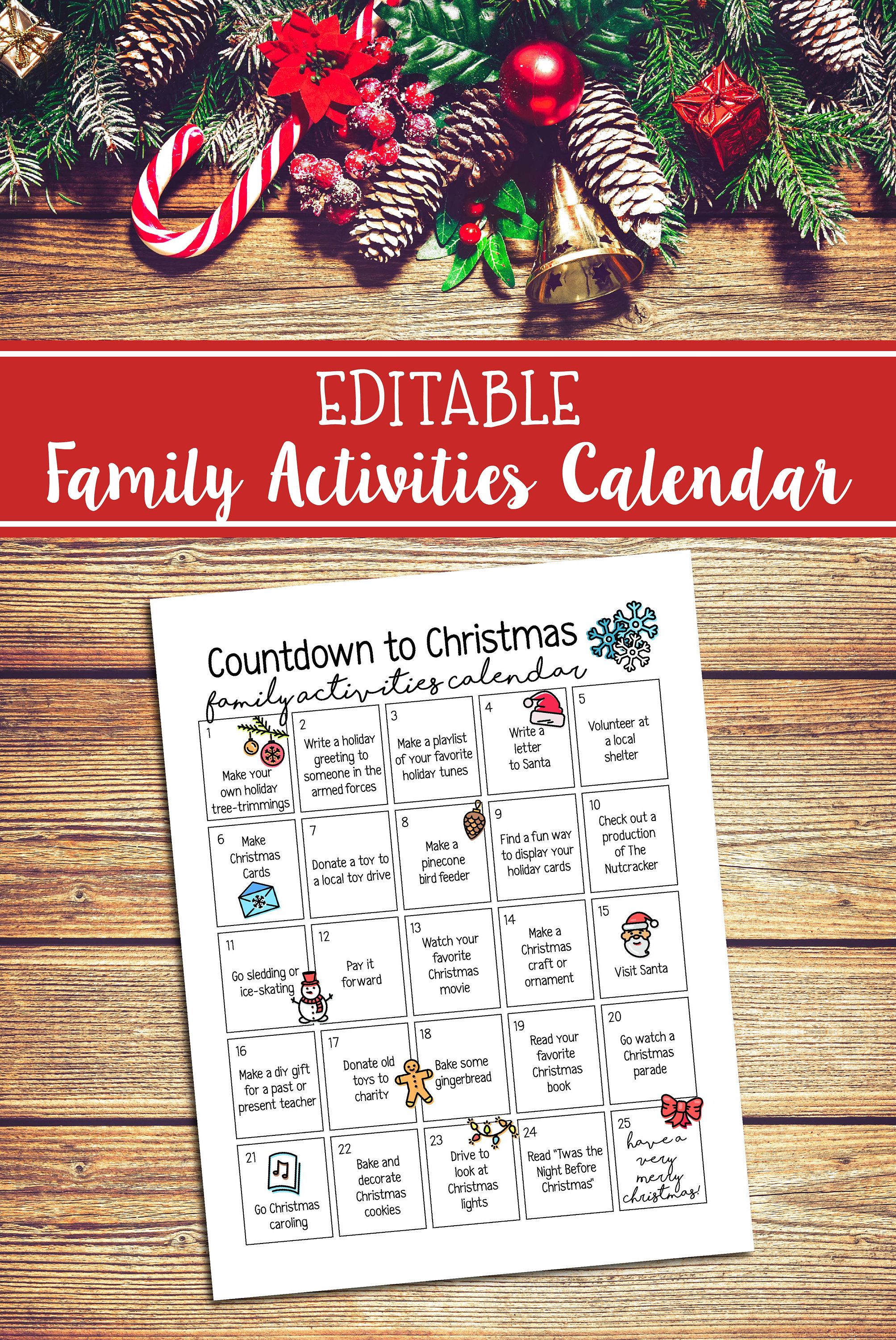 Editable Christmas Activities Calendar for Families Printable - Etsy