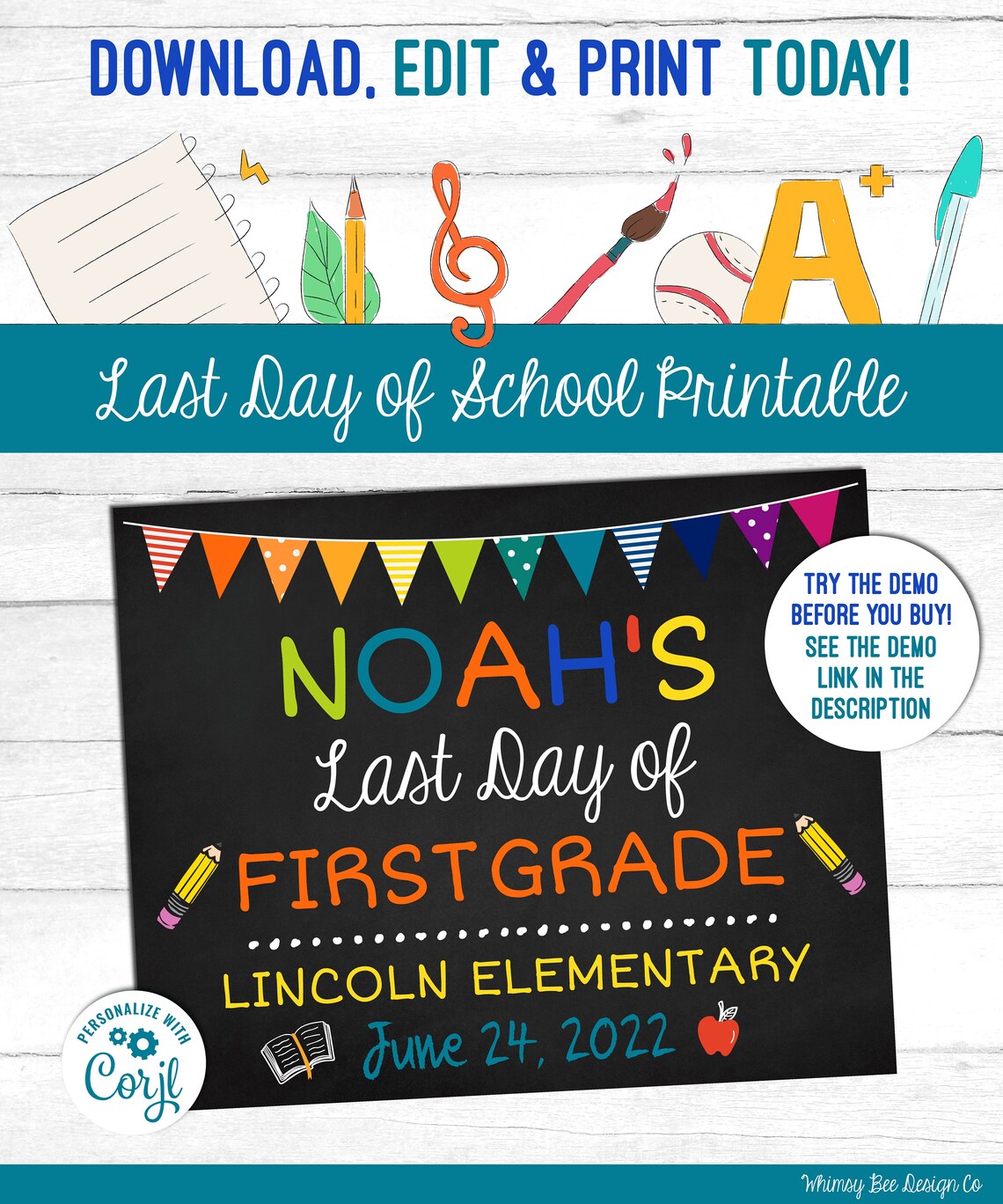 Editable Last Day of School Printable Sign Any Grade End of | Etsy
