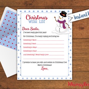Printable Christmas Wish List, Dear Santa Letter, Letter to Santa ...