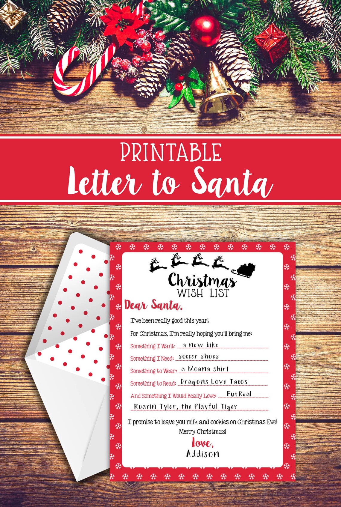 Printable Christmas Wish List Dear Santa Letter Letter to | Etsy