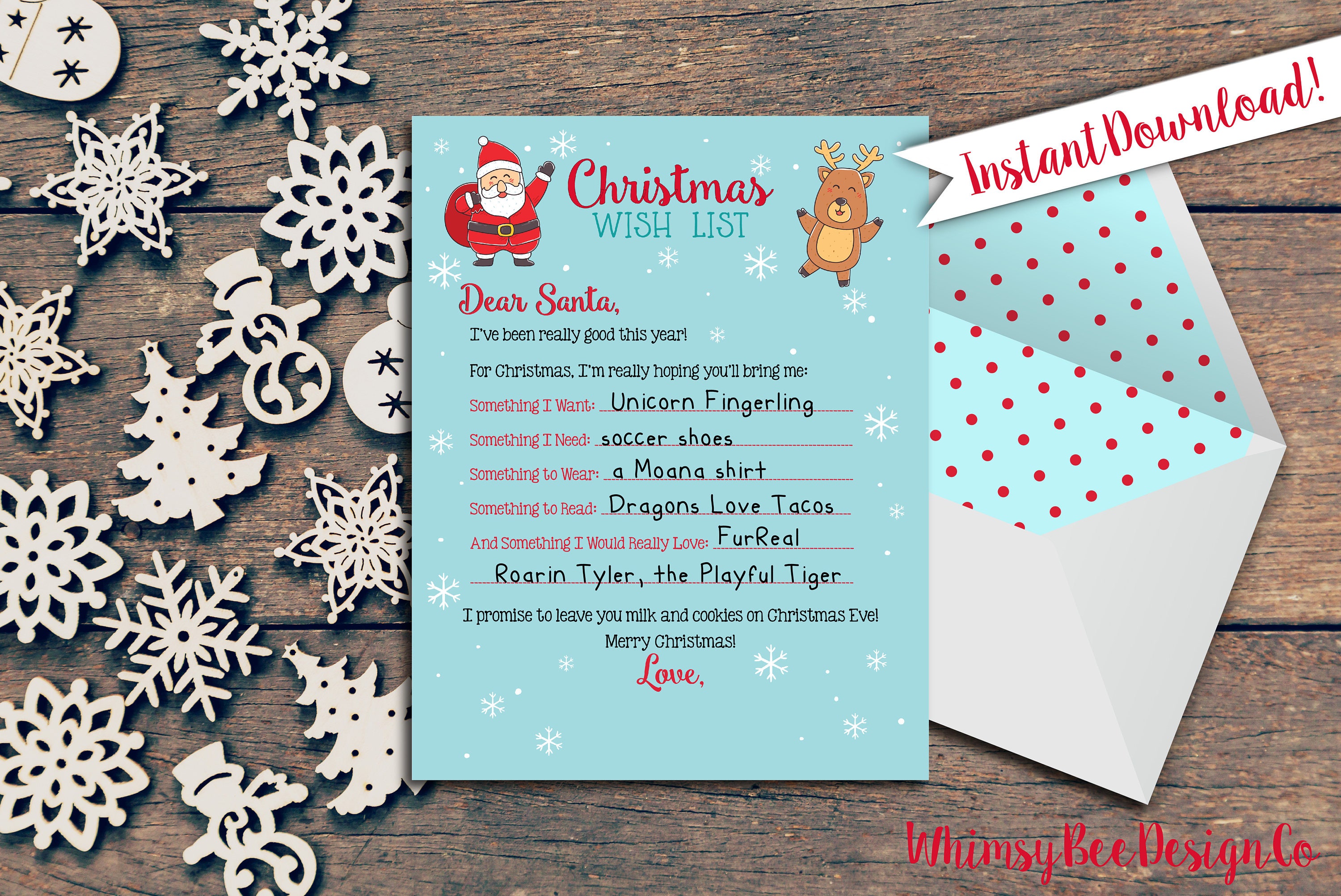 Printable Christmas Wish List Dear Santa Letter Letter to - Etsy