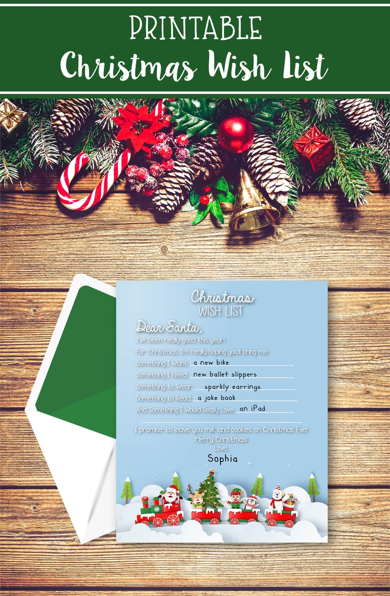 Printable Christmas Wish List, Dear Santa Letter, Letter to Santa ...