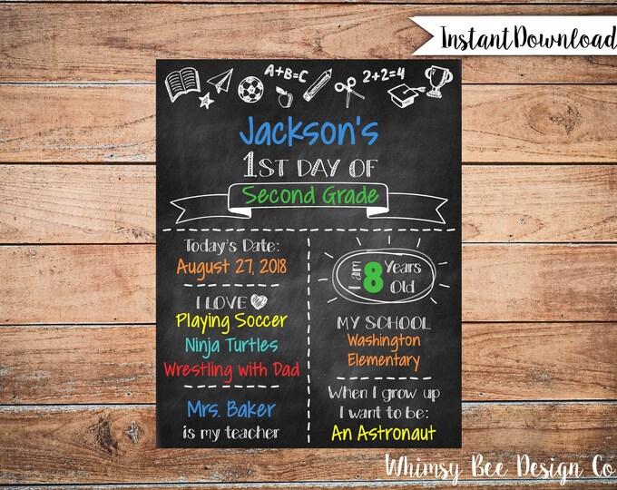 First Day of School Reusable Chalkboard Printable Sign Back to School ...
