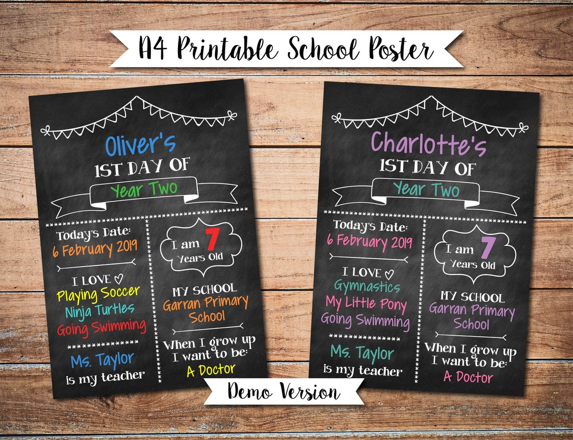 First Day of School Reusable Chalkboard Printable Poster, A4 Size, Back ...