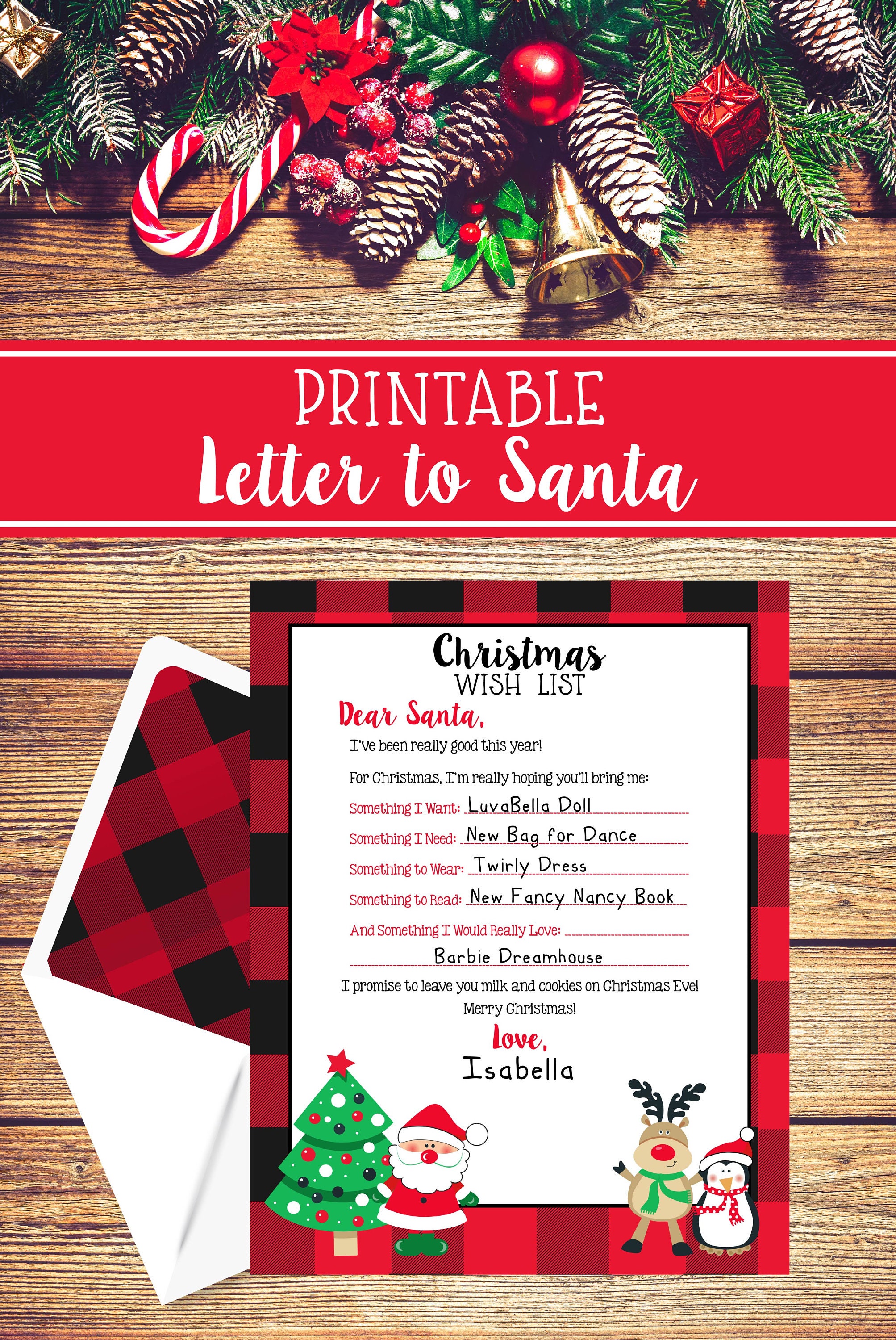Printable Christmas Wish List, Dear Santa Letter, Letter to Santa ...