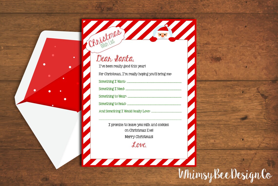 Printable Christmas Wish List Dear Santa Letter Letter to | Etsy