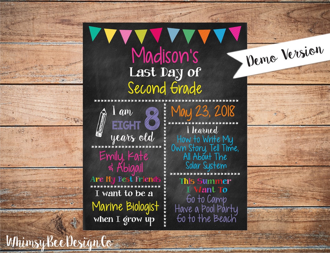 Printable Last Day of School Reusable Chalkboard Sign for Girls, End of ...