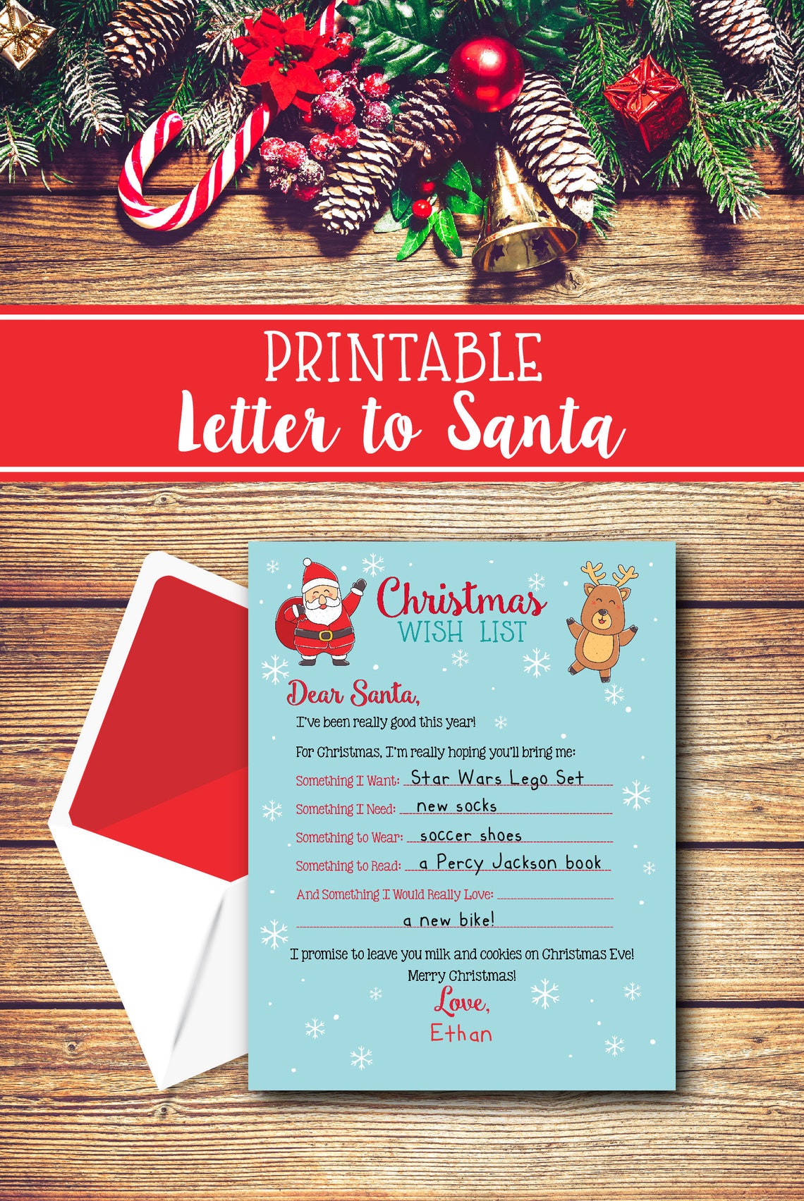 Printable Christmas Wish List Dear Santa Letter Letter to | Etsy