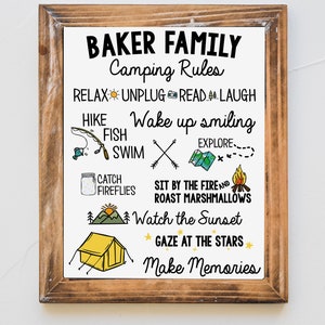 Editable Camp Rules Sign, Custom Family Camping Rules, Camping Decor ...