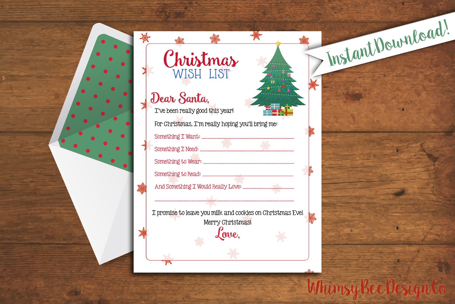 Printable Christmas Wish List, Dear Santa Letter, Letter to Santa ...