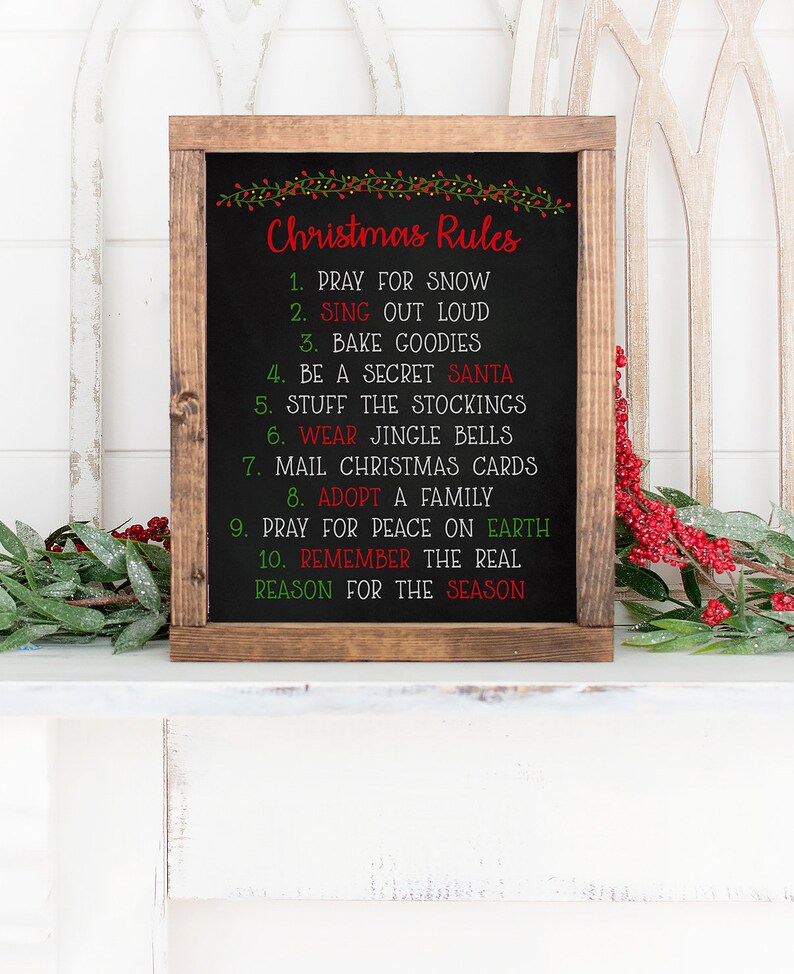 Christmas Rules Printable Chalkboard Print, Farmhouse Christmas ...