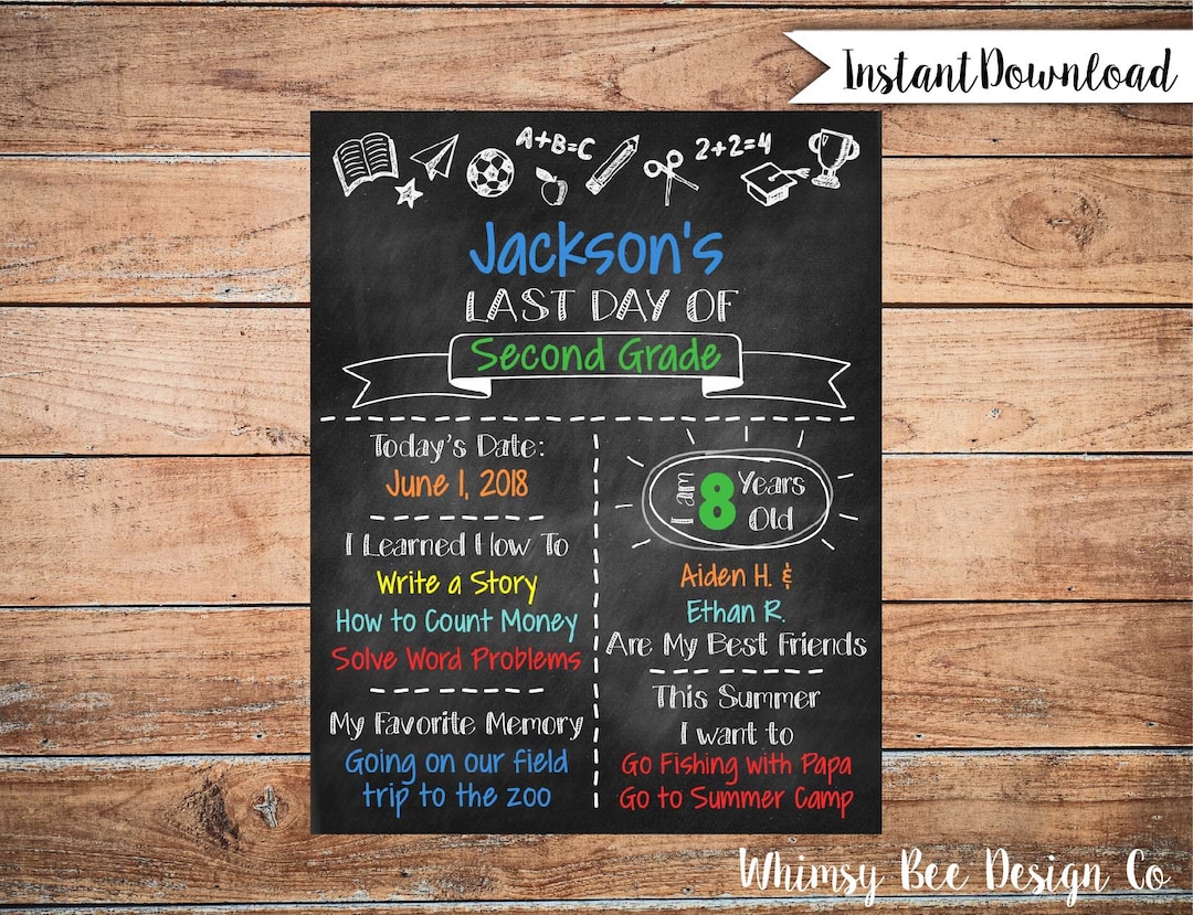 Last Day of School Sign Printable Reusable End of School Chalkboard ...