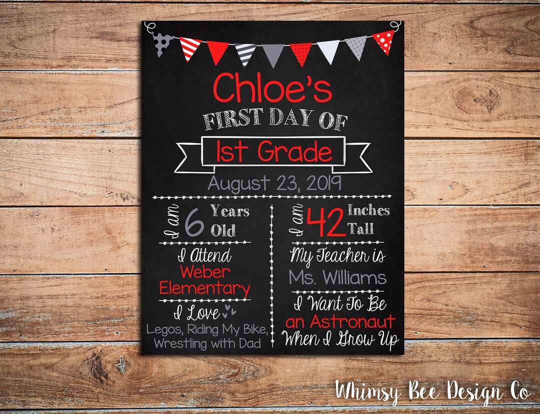First Day of School Reusable Chalkboard Printable Sign for Girls or ...
