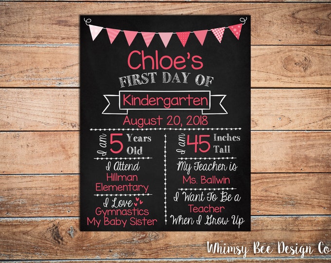 First Day of School Reusable Chalkboard Printable Sign for Girls Back ...