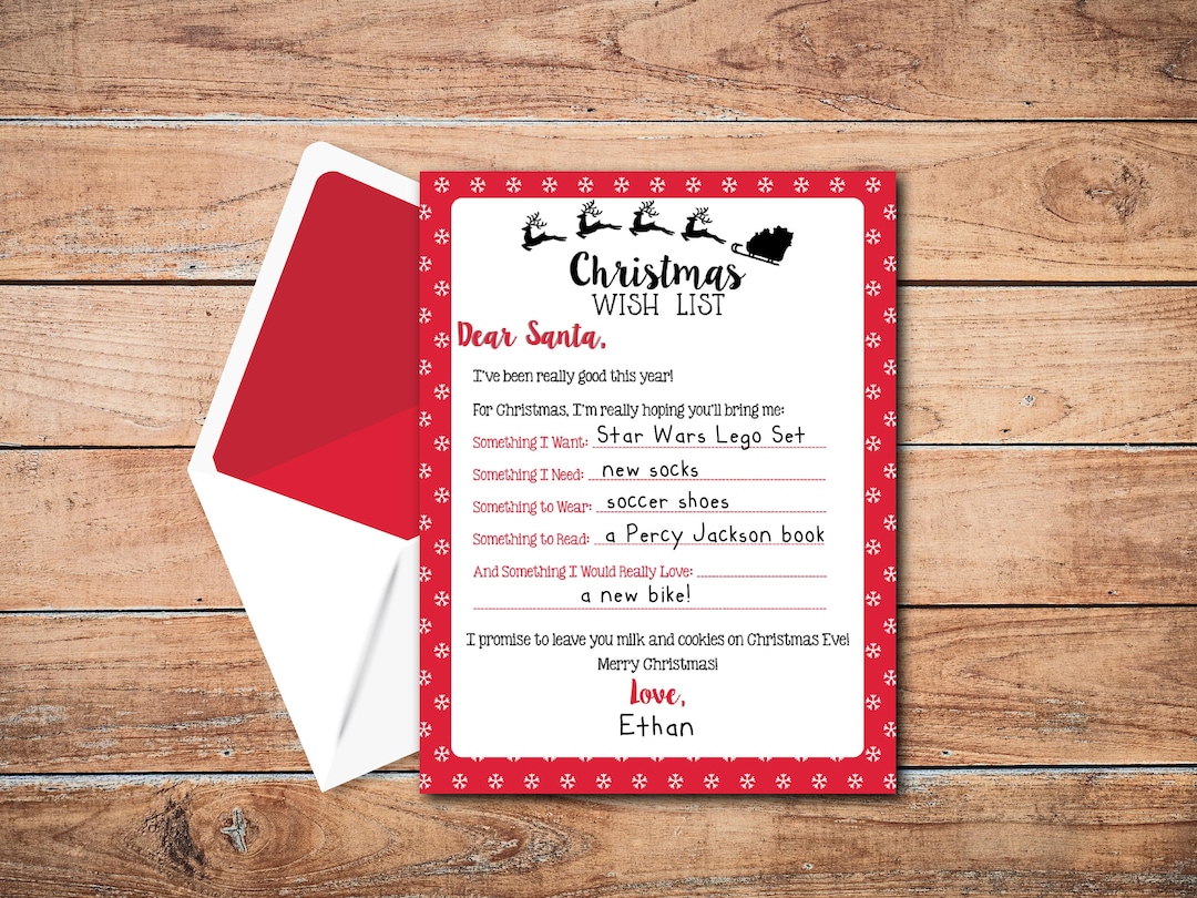 Printable Christmas Wish List, Dear Santa Letter, Letter to Santa ...