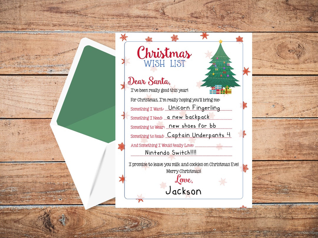 Printable Christmas Wish List, Dear Santa Letter, Letter to Santa ...