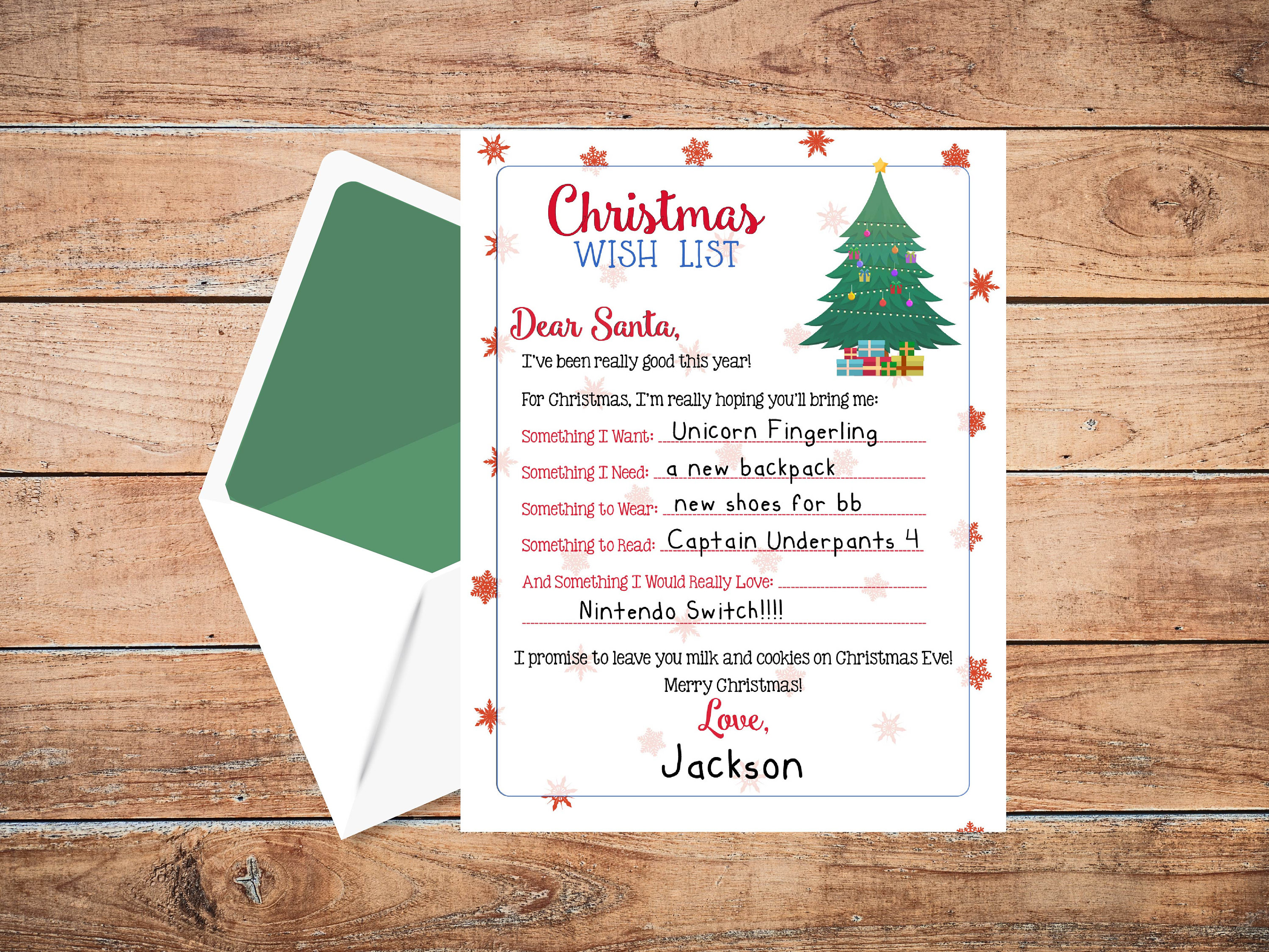 Printable Christmas Wish List, Dear Santa Letter, Letter to Santa ...