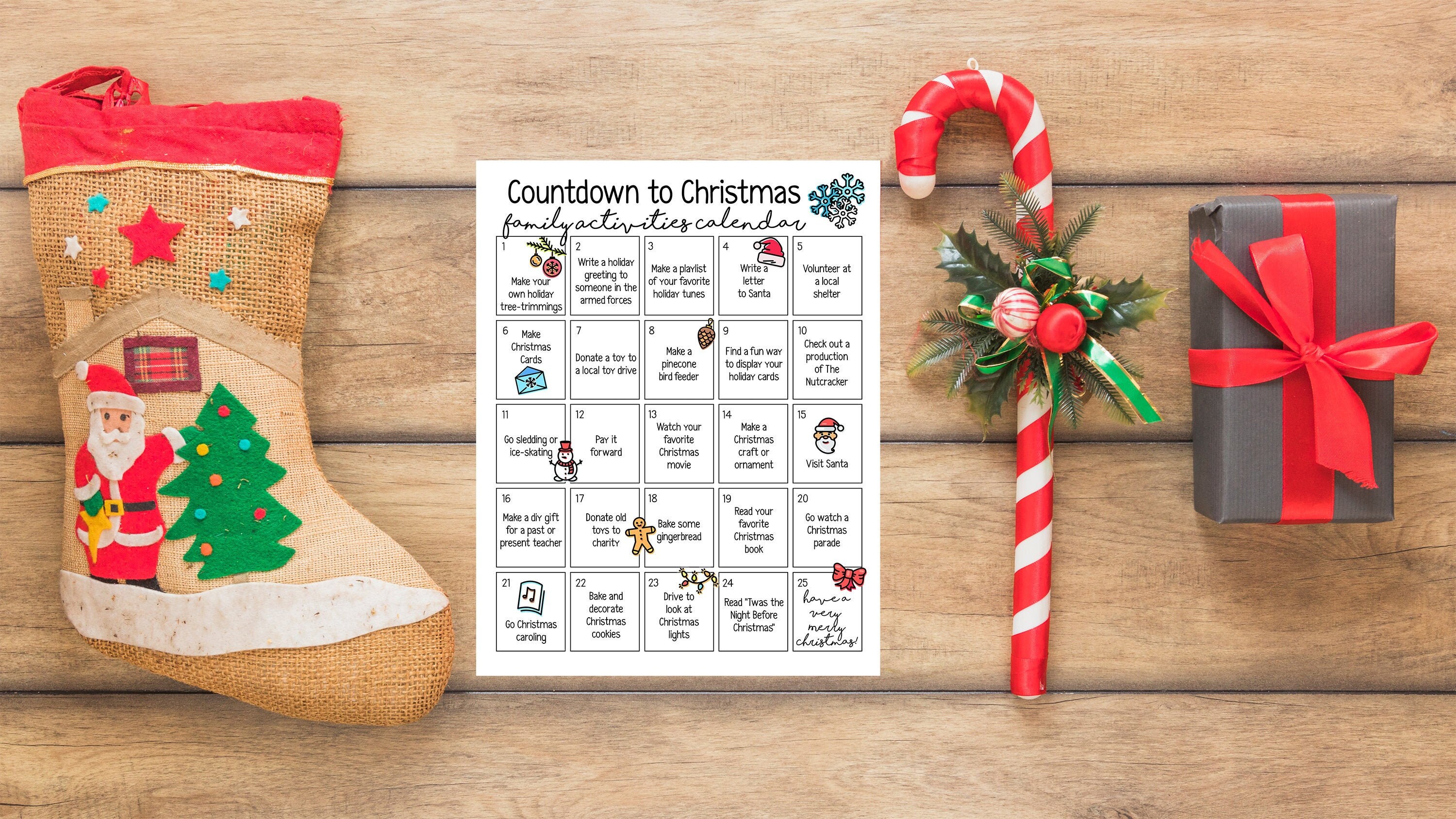 Christmas Activities Calendar for Families Printable, Kids Advent ...