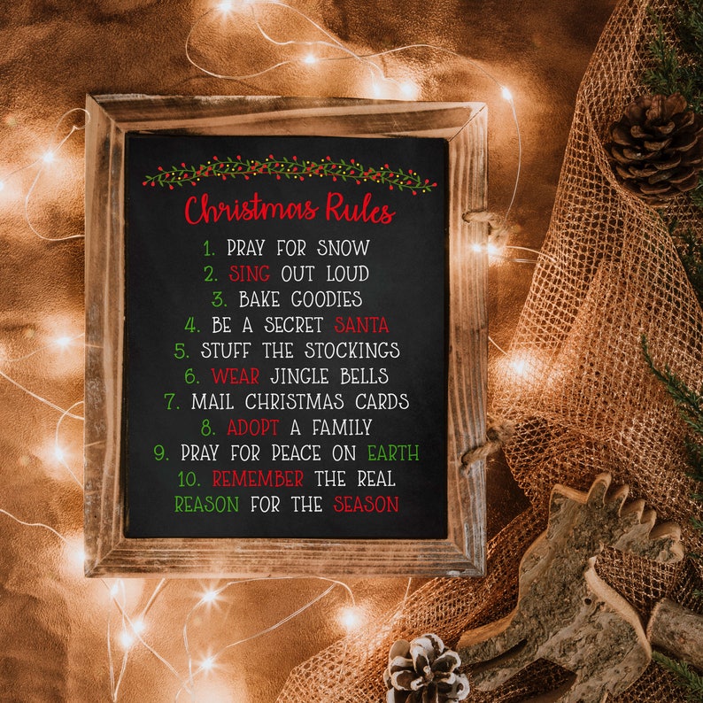 Christmas Rules Printable Chalkboard Print, Farmhouse Christmas ...