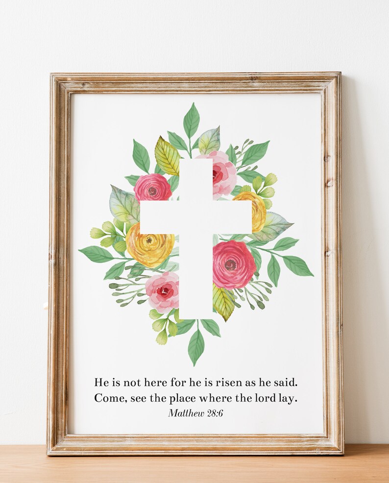He is Risen Easter Printable Matthew 28:6 Bible Verse Art | Etsy