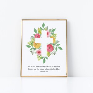 He is Risen, Easter Printable, Matthew 28:6, Bible Verse Art, Christian ...