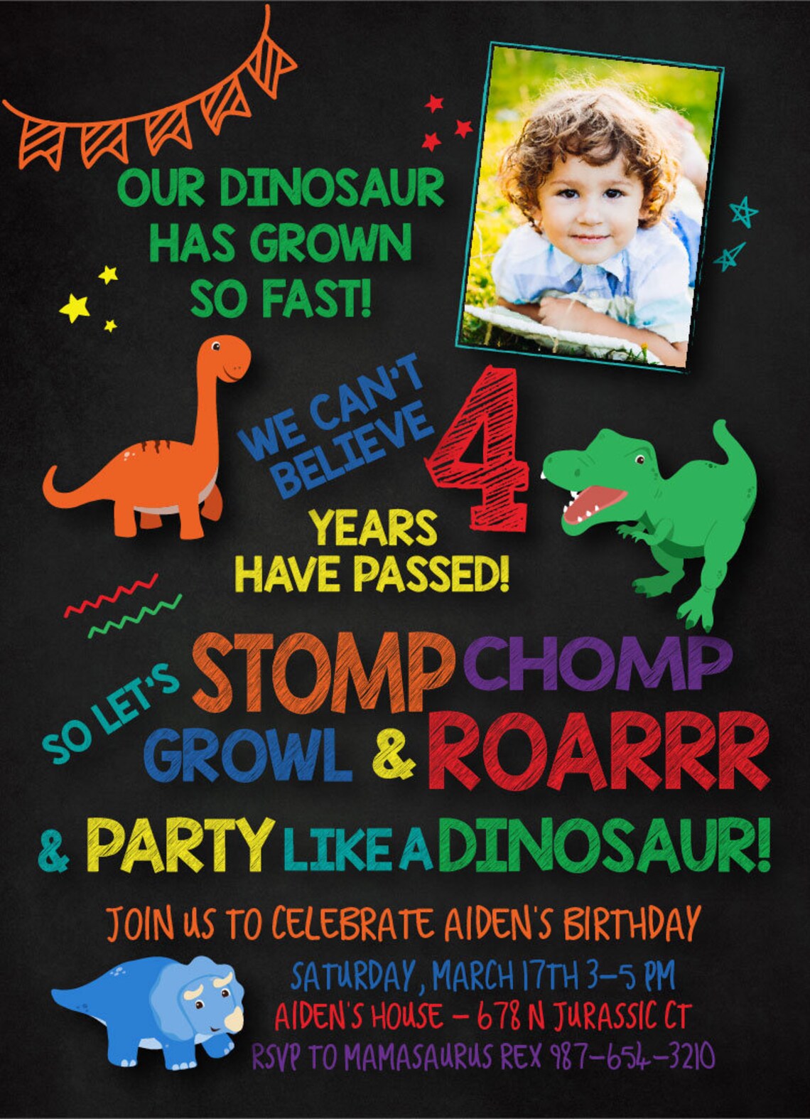 Printable Dinosaur Invitation With Photo, Dinosaur Invite, Printable ...