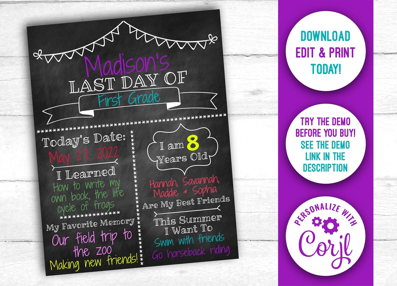 Editable Last Day of School Printable Sign, Any Grade, End of School ...